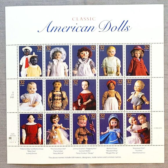 USPS | Other | Vintage Classic American Dolls Us Stamp Sheet 5 Count ...